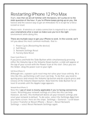How to Restart or Reset iPhone 12 Pro Max? | PDF