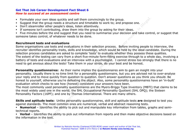 Job Hunt - How to Succeed in Assessment Centres - | PPT