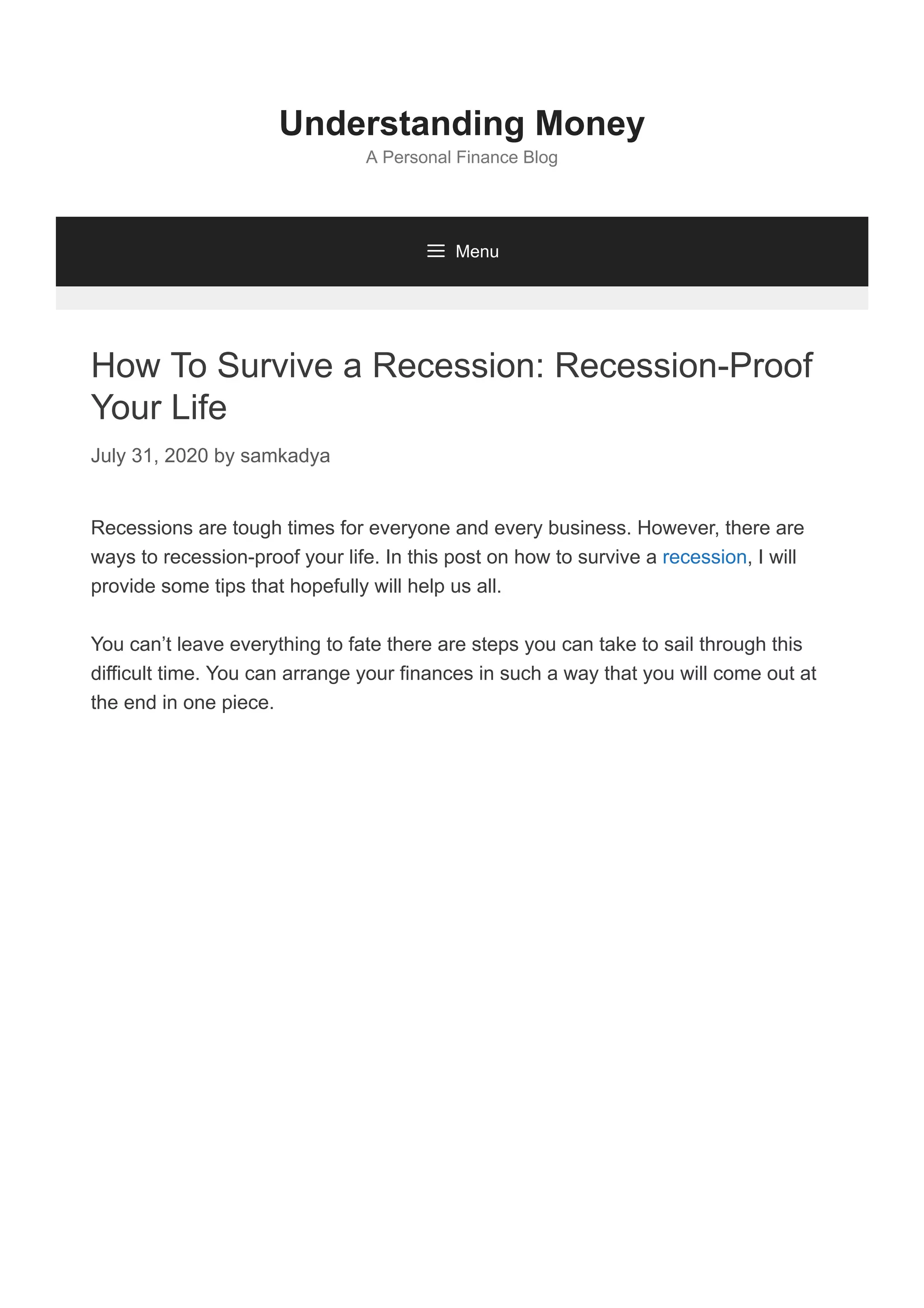 How To Survive a Recession: Recession Proof Your Life | PDF