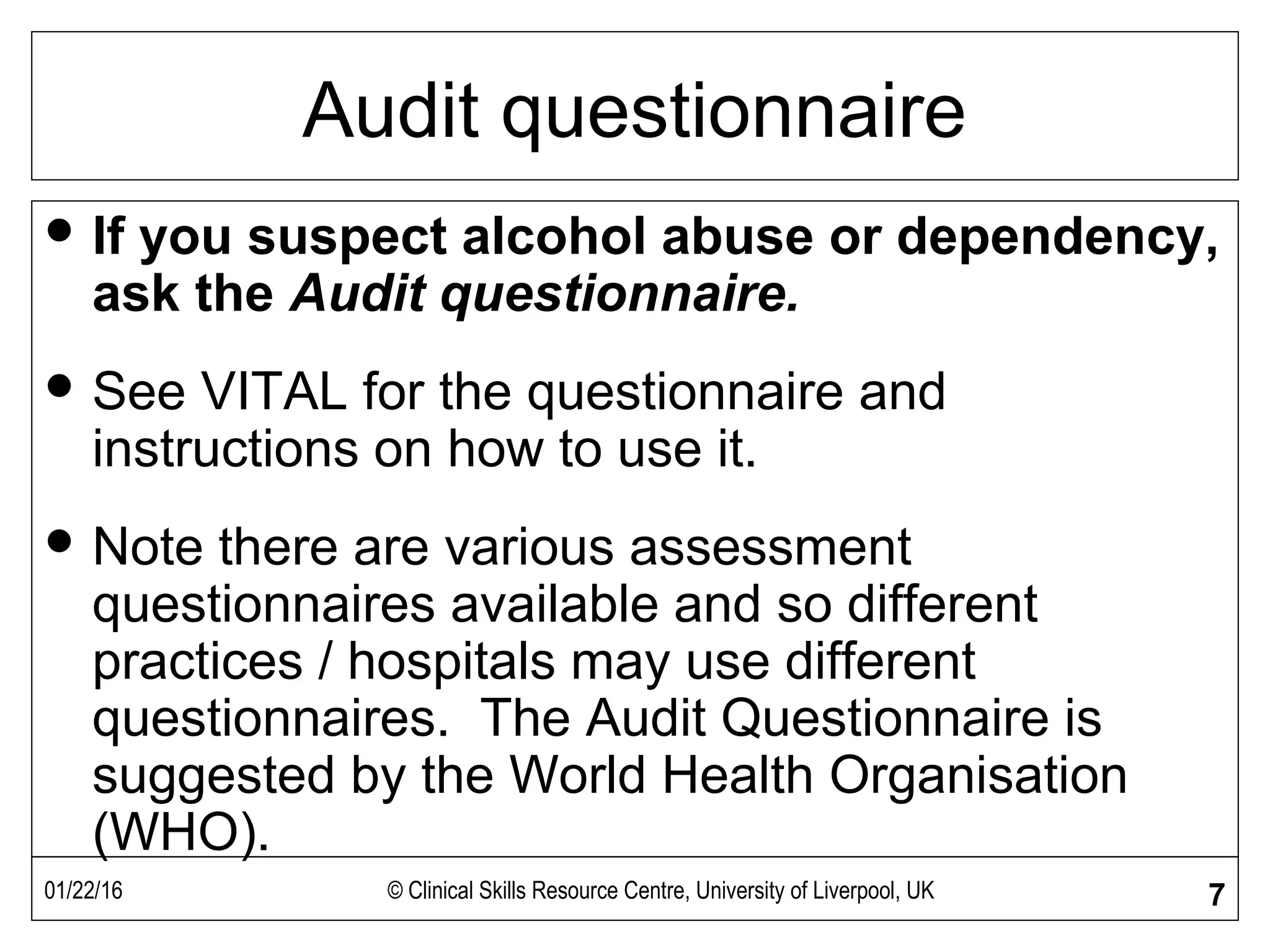 How to Take an Alcohol History | PPT