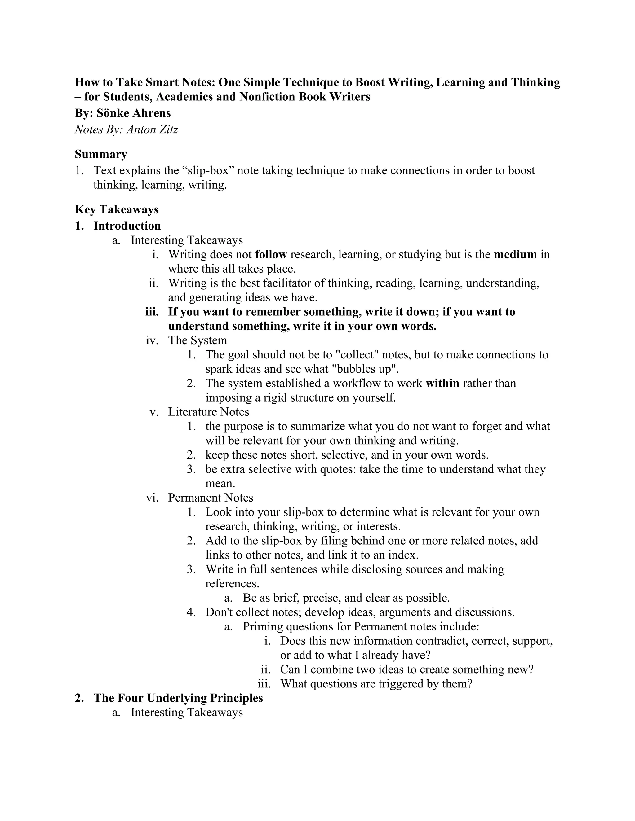 How to-take-smart-notes book summary | PDF