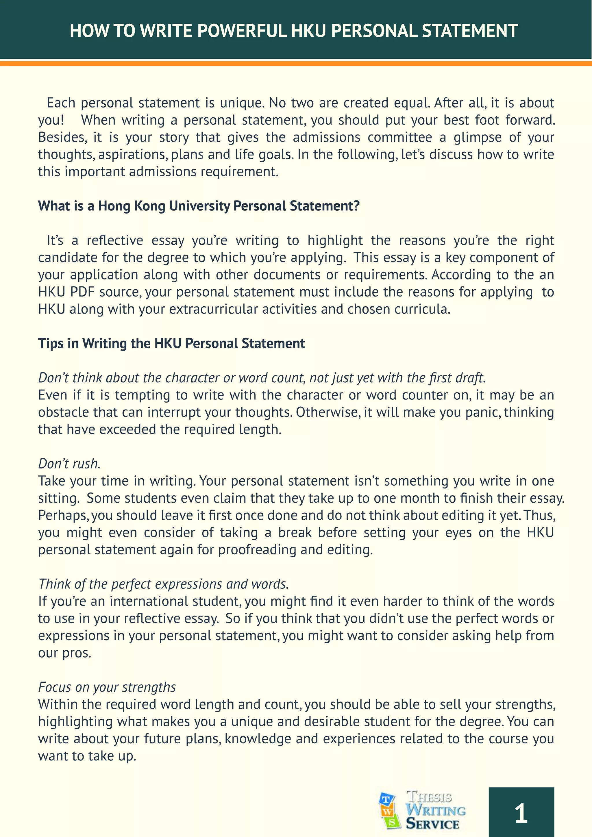 How to Write a Personal Statement for HKU | PDF