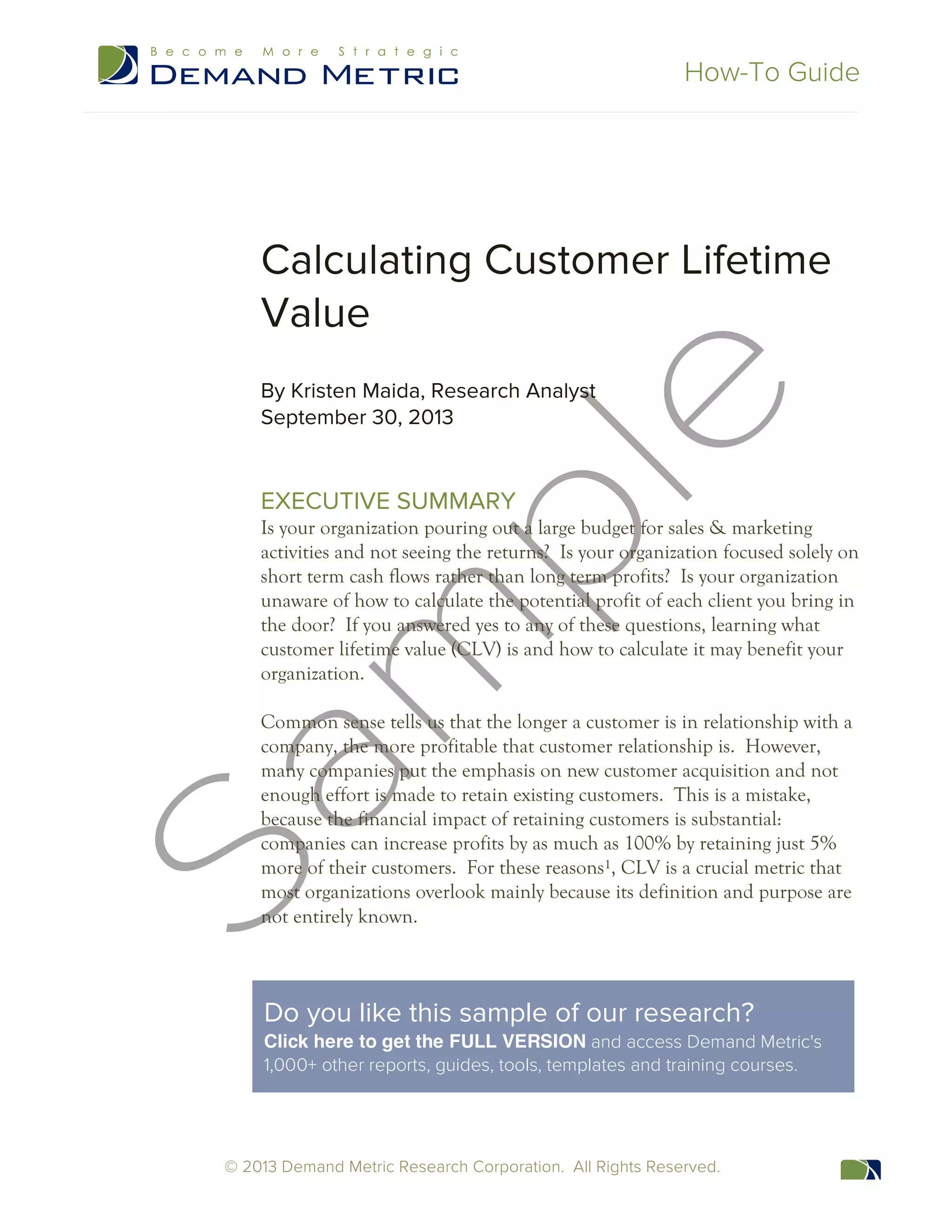How to guide - calculating clv (sample) | PDF