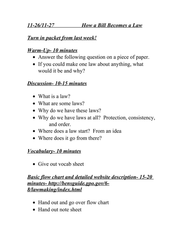 How a bill becomes law lesson plan | PDF