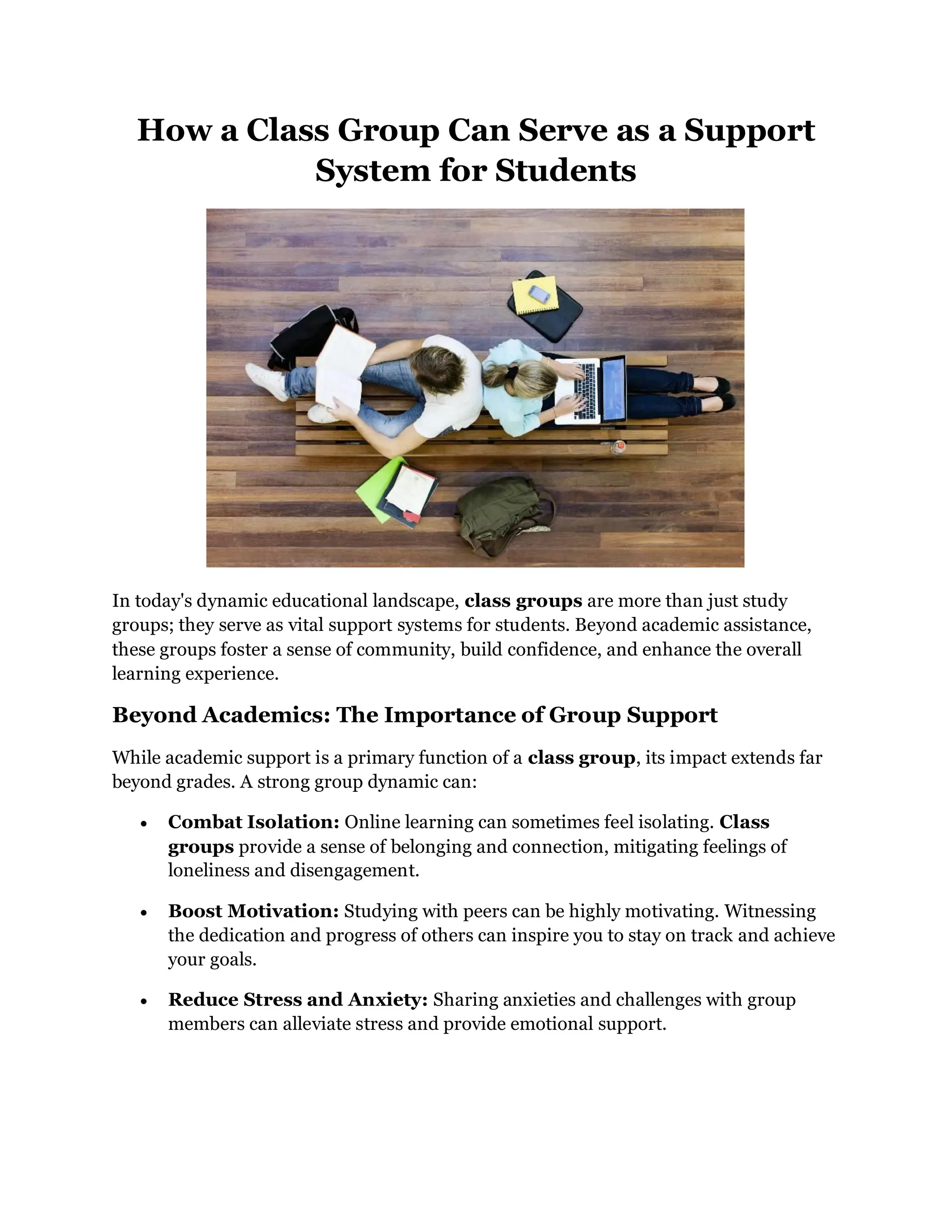 How a Class Group Can Serve as a Support System for Students | PDF