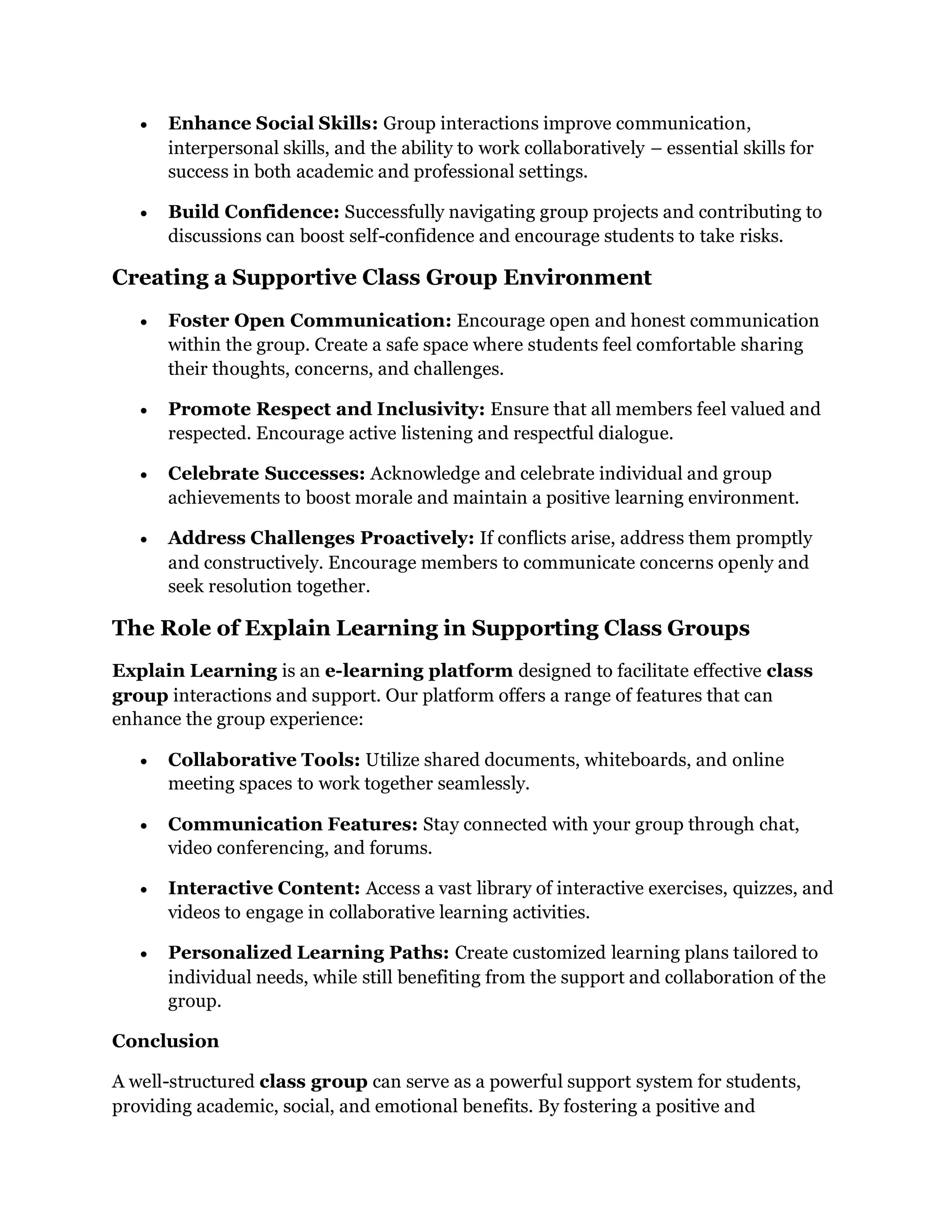 How a Class Group Can Serve as a Support System for Students | PDF