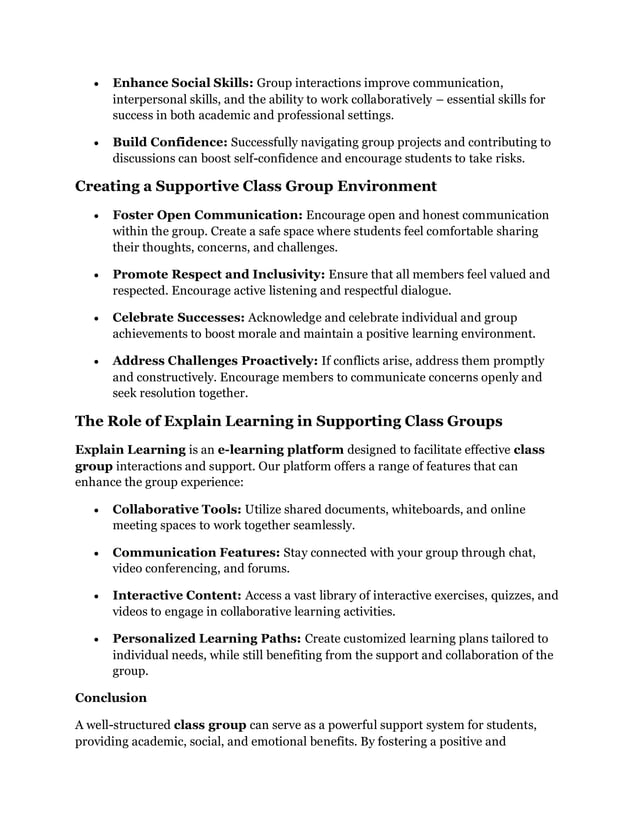 How a Class Group Can Serve as a Support System for Students | PDF