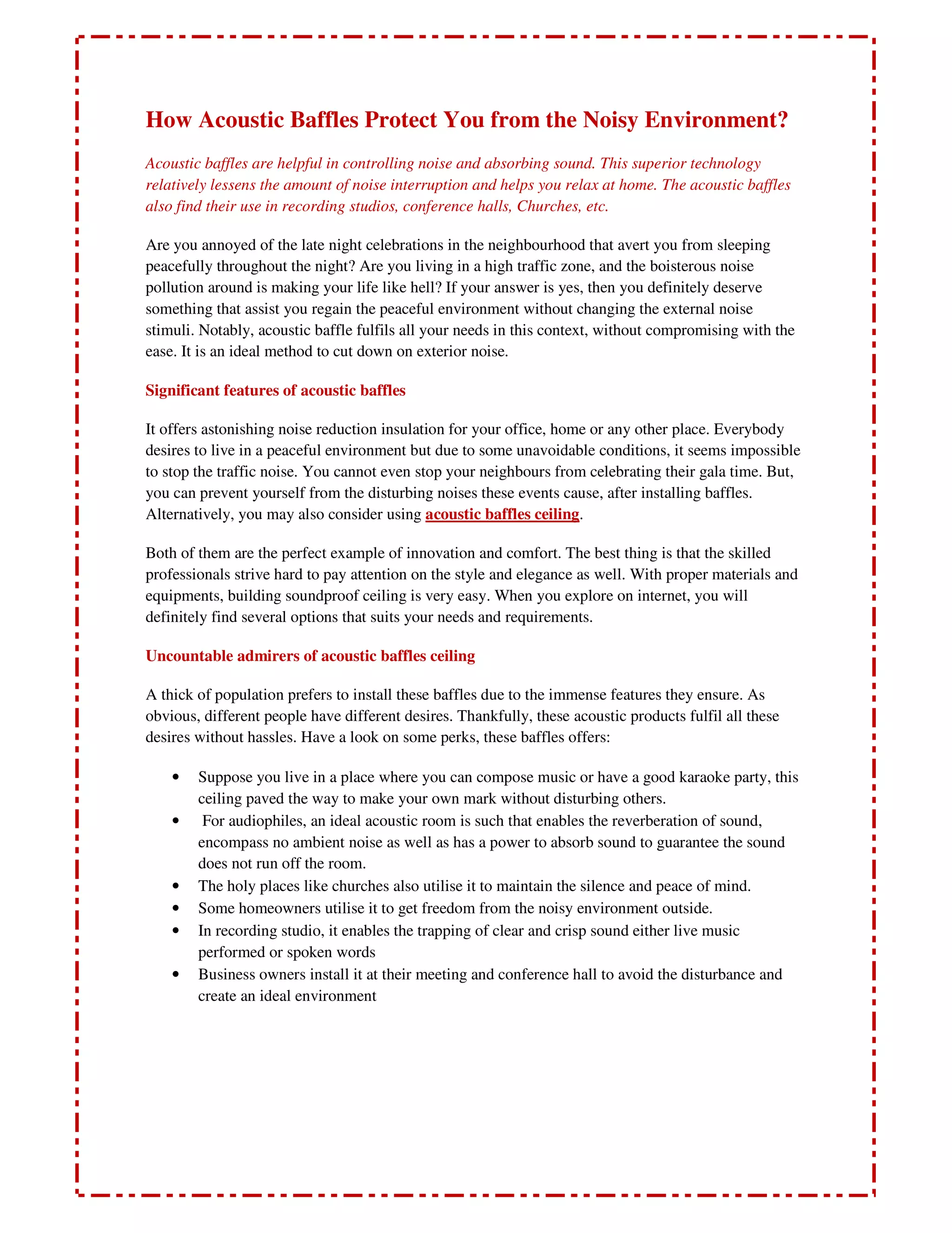 How Acoustic Baffles Protect You from the Noisy Environment? | PDF