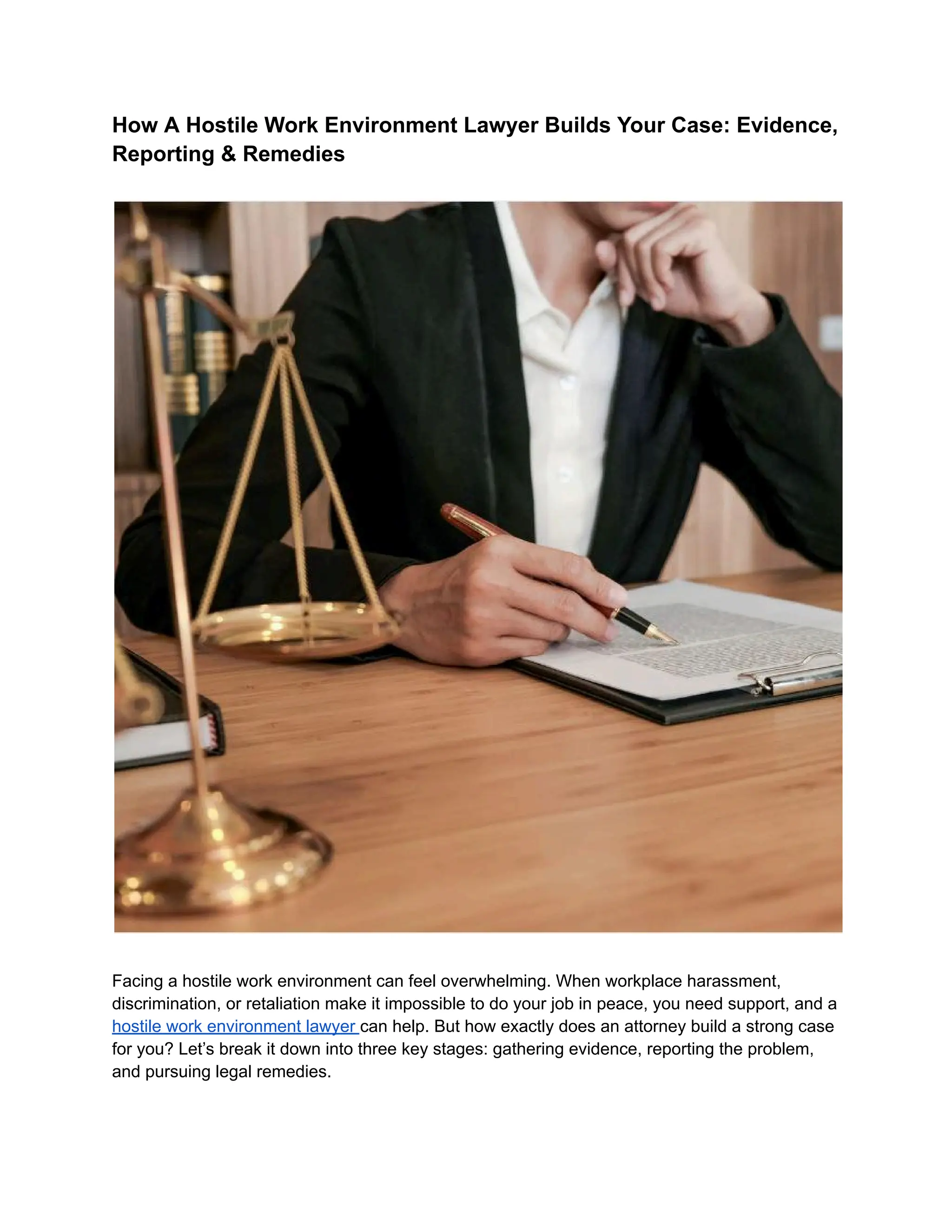 How a Hostile Work Environment Lawyer Builds Your Case_ Evidence ...