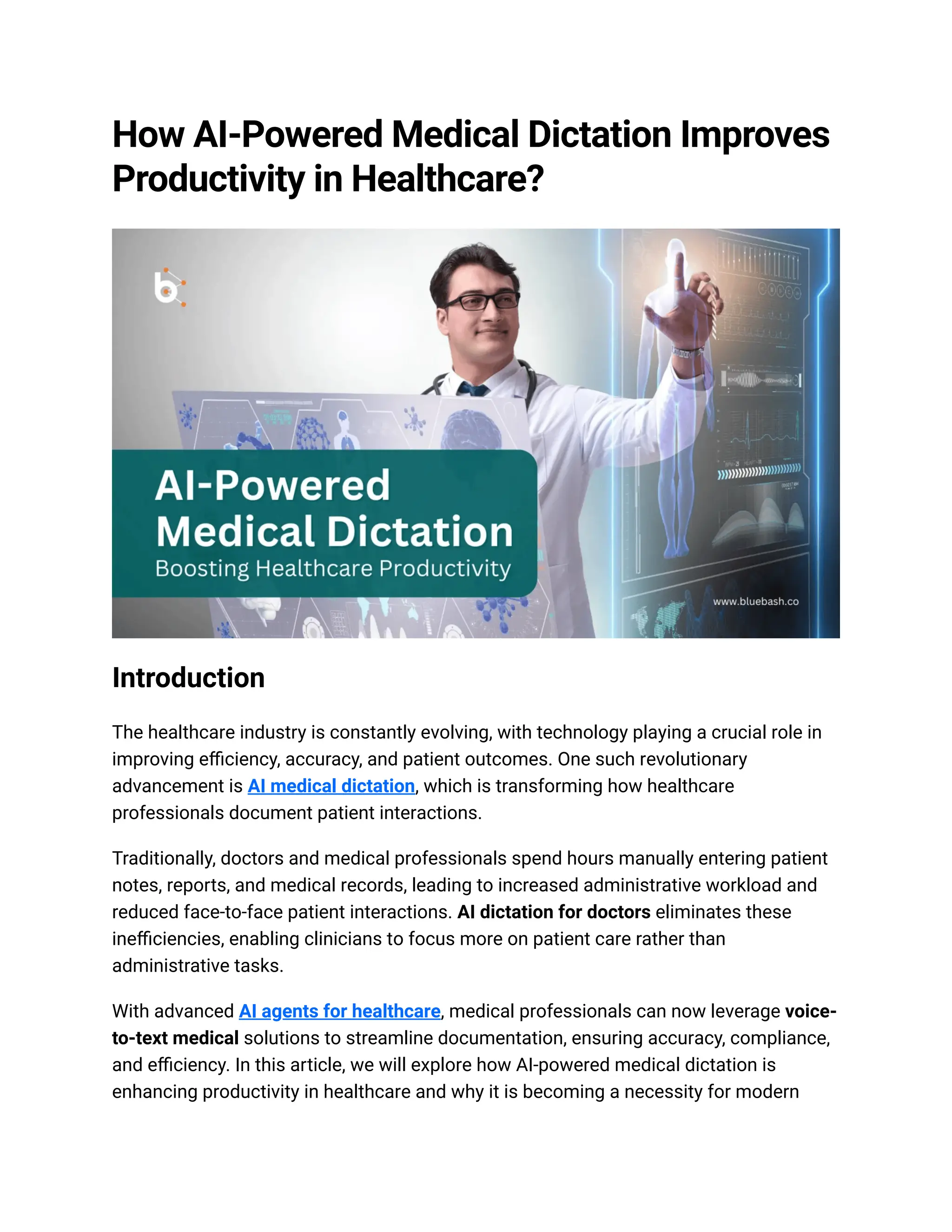 AI Medical Dictation Boosts Productivity | Bluebash | PDF