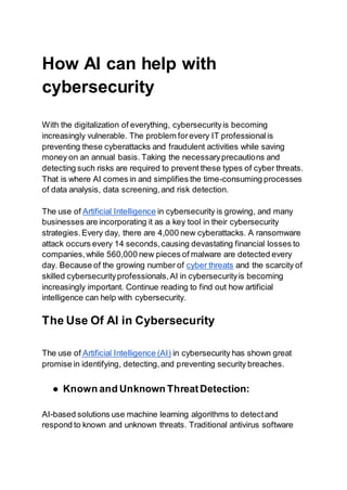 How AI can help with cybersecurity | PDF | Internet | Computing