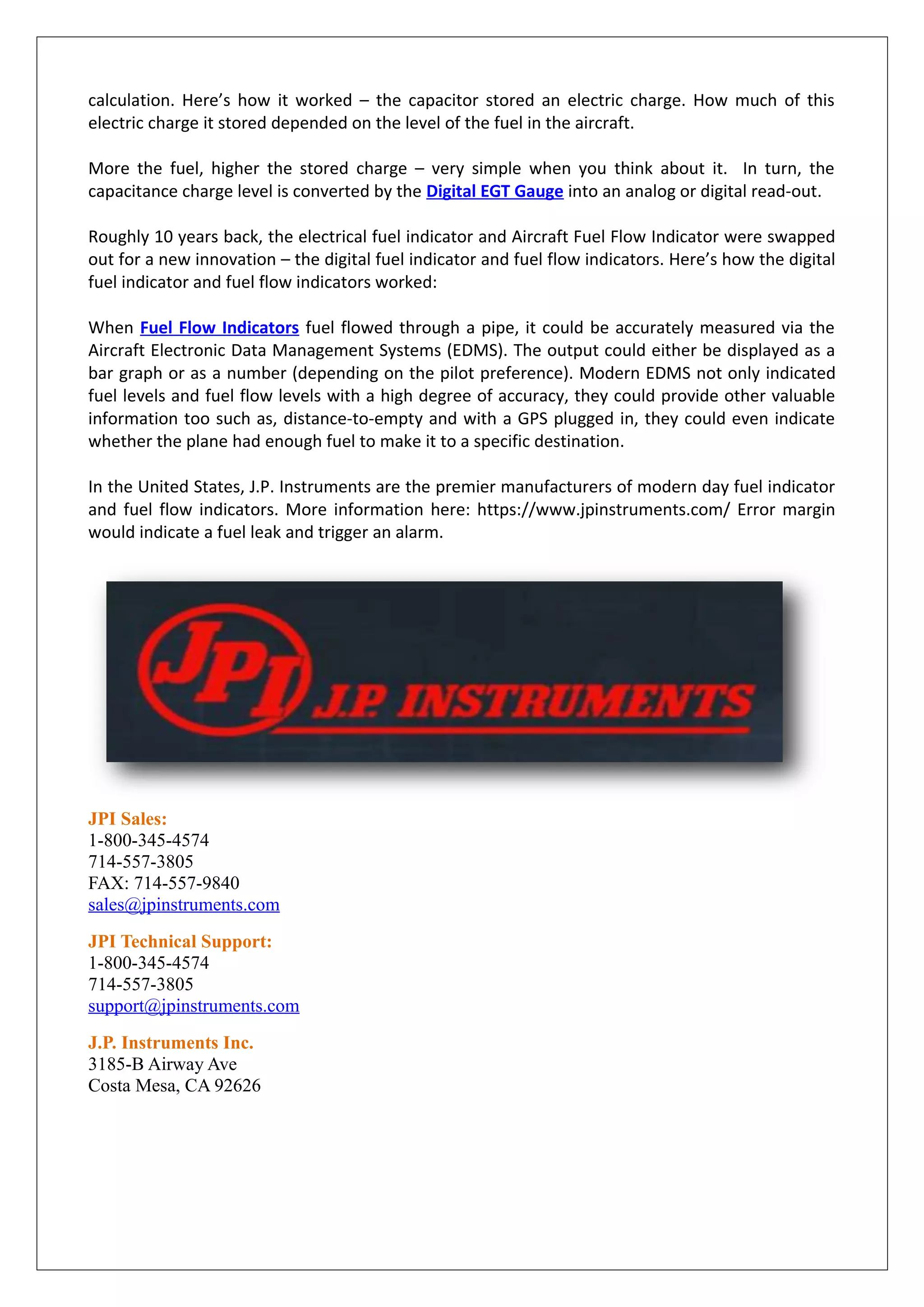 How aircraft fuel flow indicators work | DOC