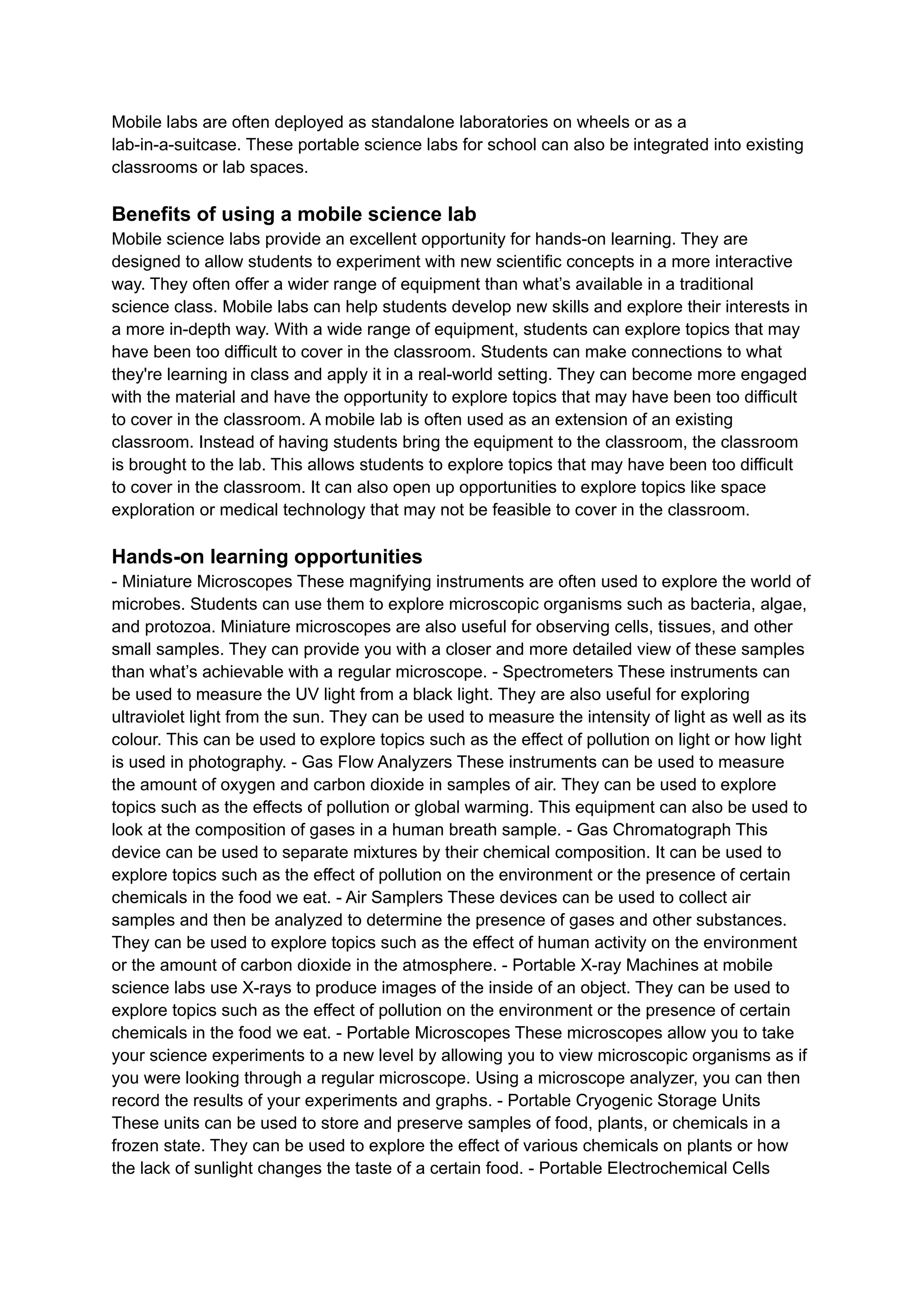 How A Mobile Science Lab Can Enhance Your Classroom Experience | PDF