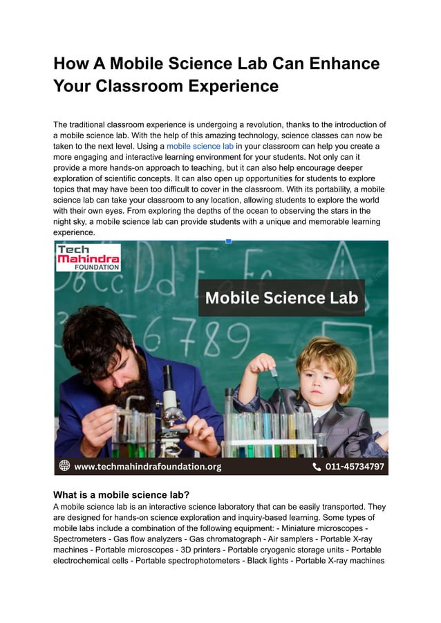 How A Mobile Science Lab Can Enhance Your Classroom Experience | PDF | Homework and Study ...