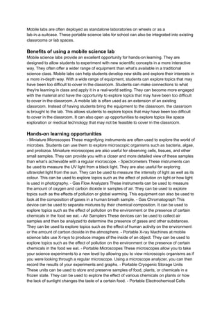 How A Mobile Science Lab Can Enhance Your Classroom Experience | PDF