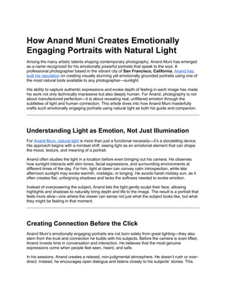 How Anand Muni Creates Emotionally Engaging Portraits with Natural ...