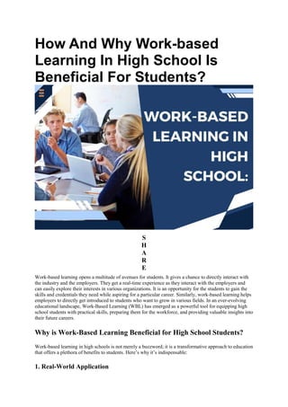 Reasons For Why Work-based Learning In High School Is Beneficial For ...
