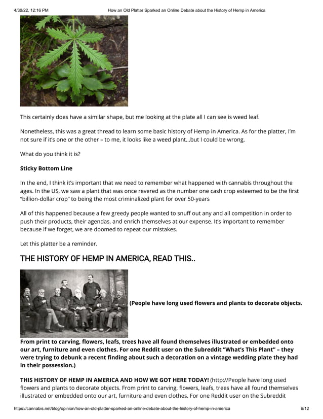 The History of Hemp in America on a Platter? | PDF