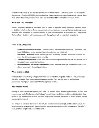 How an SBLC Provider Helps Secure Large Transactions. | PDF