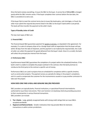 How an SBLC Provider Helps Secure Large Transactions. | PDF