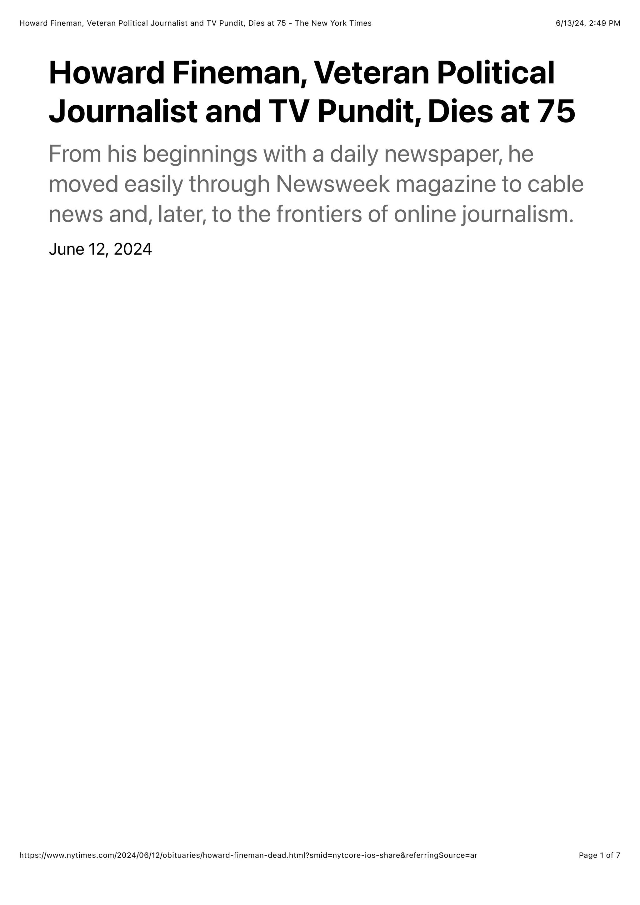 Howard Fineman, Veteran Political Journalist and TV Pundit, Dies at 75 ...