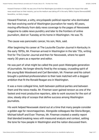 Howard Fineman, Veteran Political Journalist and TV Pundit, Dies at 75 ...