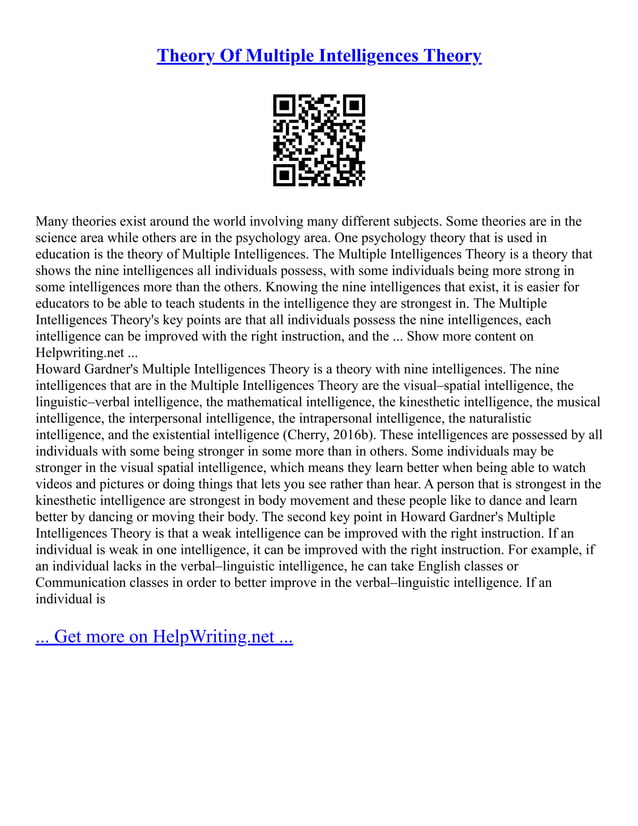 Howard Gardner Multiple Intelligence Assignment | PDF
