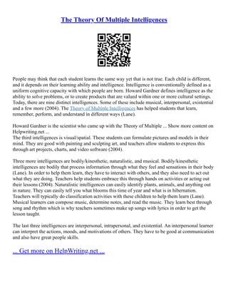 Howard Gardner Multiple Intelligence Assignment | PDF