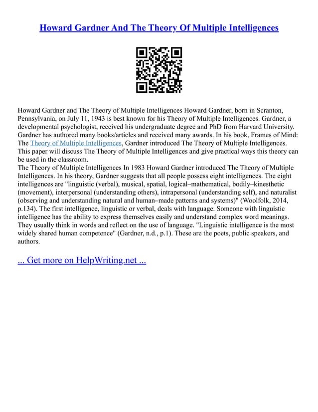 Howard Gardner Multiple Intelligence Assignment | PDF
