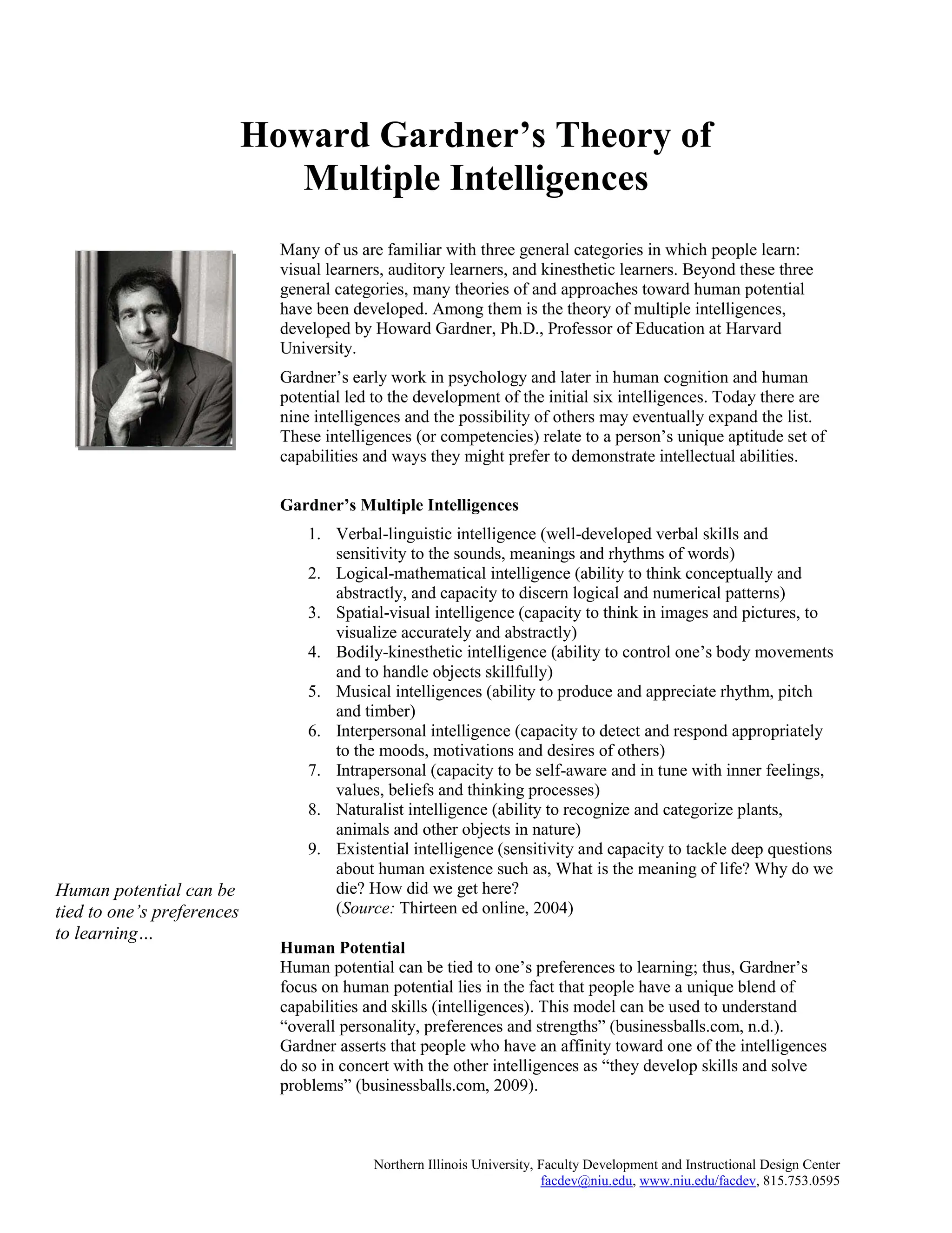 Howard Gardner S Theory Of Multiple Intelligences | PDF
