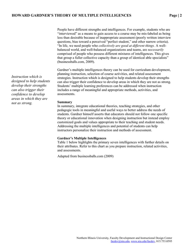 Howard Gardner S Theory Of Multiple Intelligences | PDF
