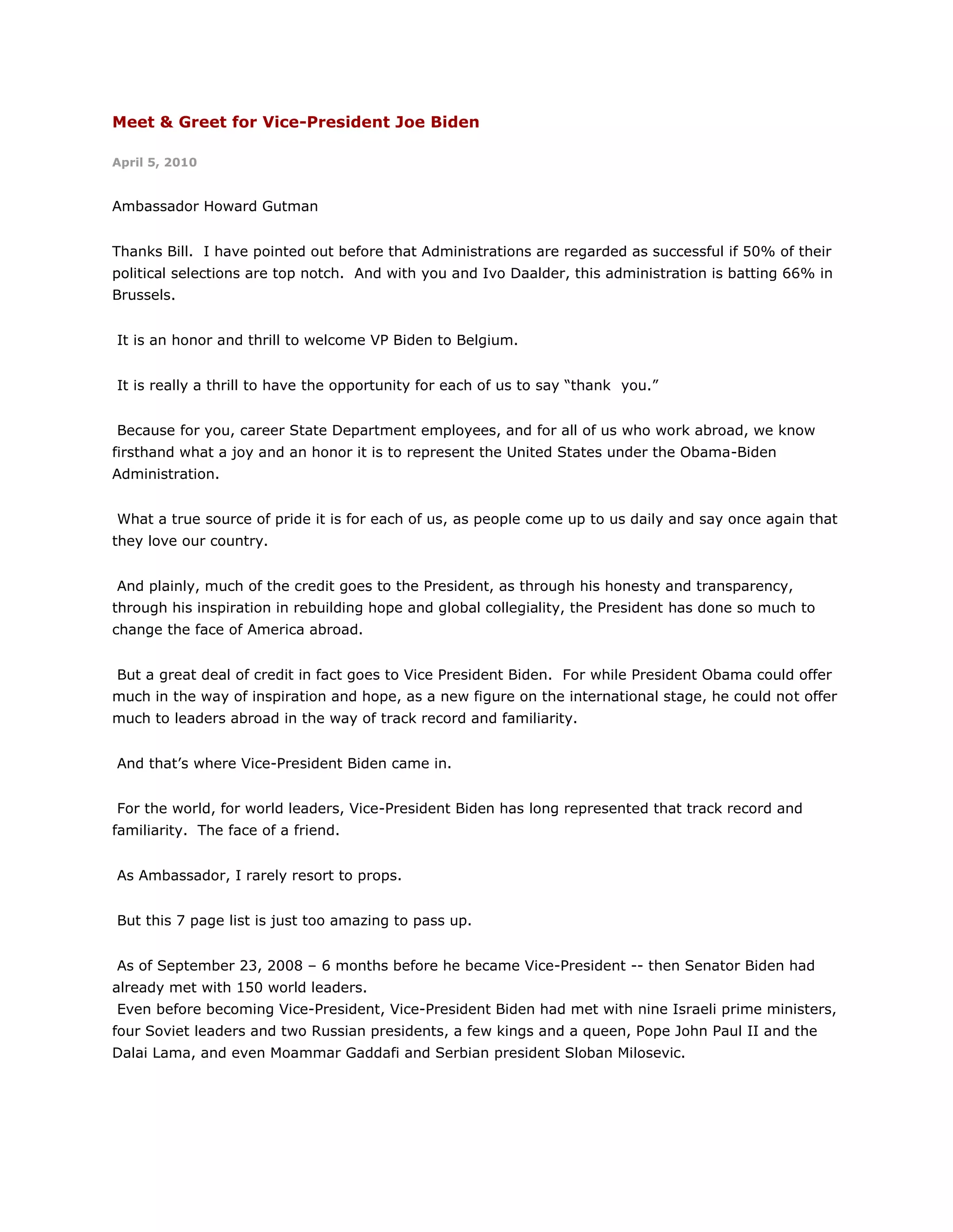 Meet & Greet for Vice-President Joe Biden | PDF