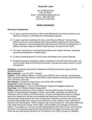Howard loken's adjunct assistant professor resume 2016 | PDF