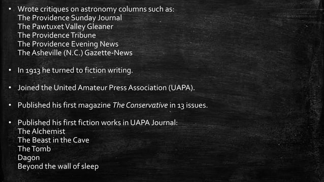 Howard Philips Lovecraft, Lovecraftian elements in populr culture | PPT