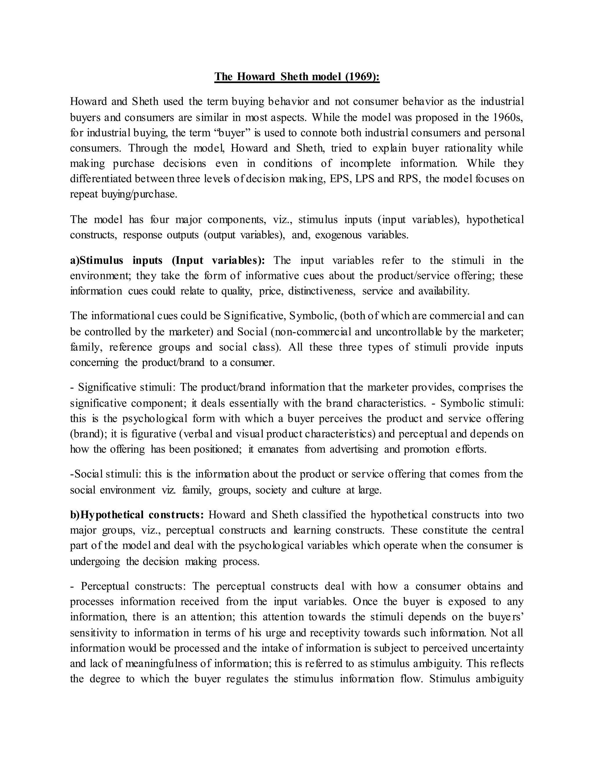 Howard sheth model & nicosia model | DOCX