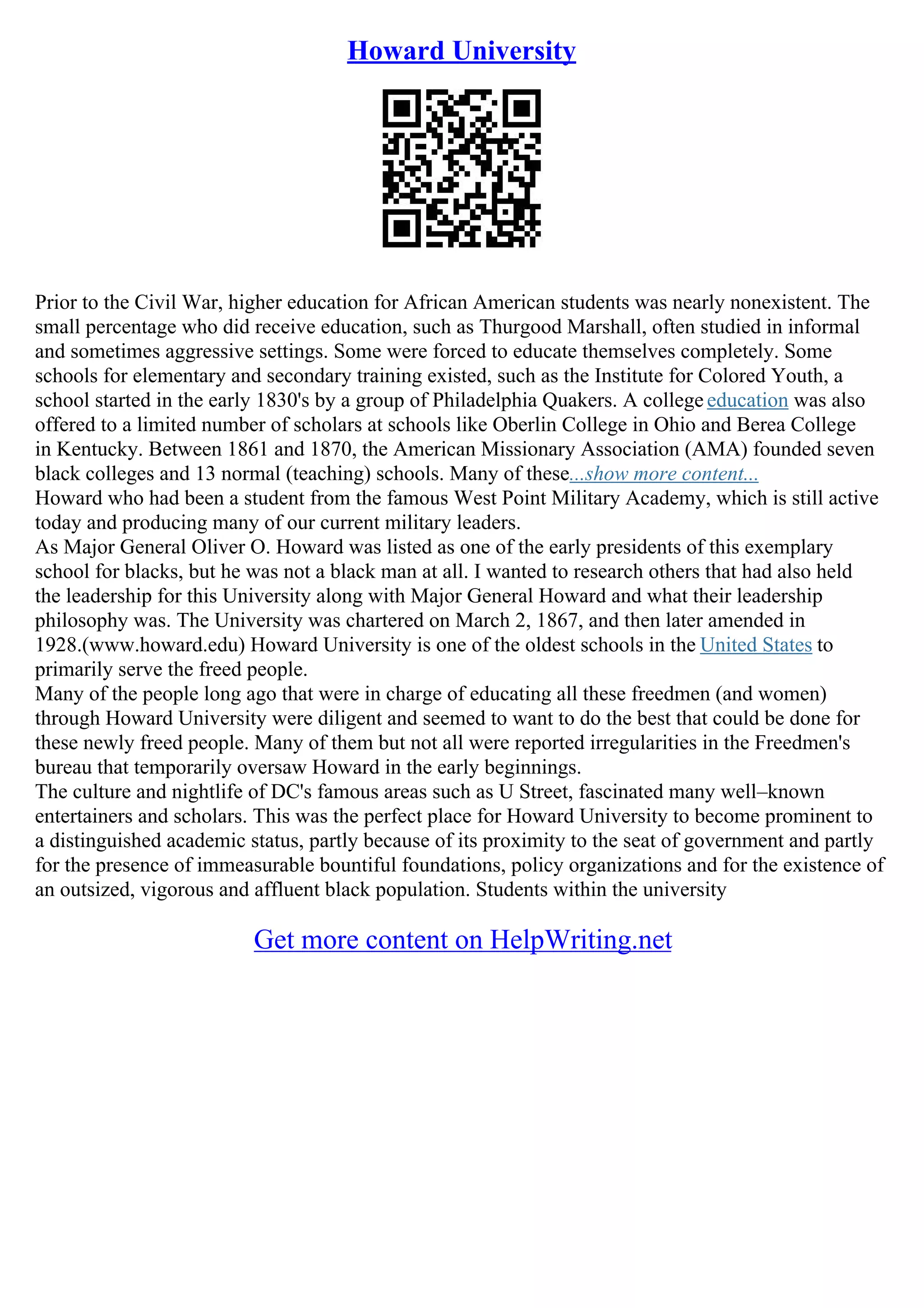 Howard University Essay | PDF