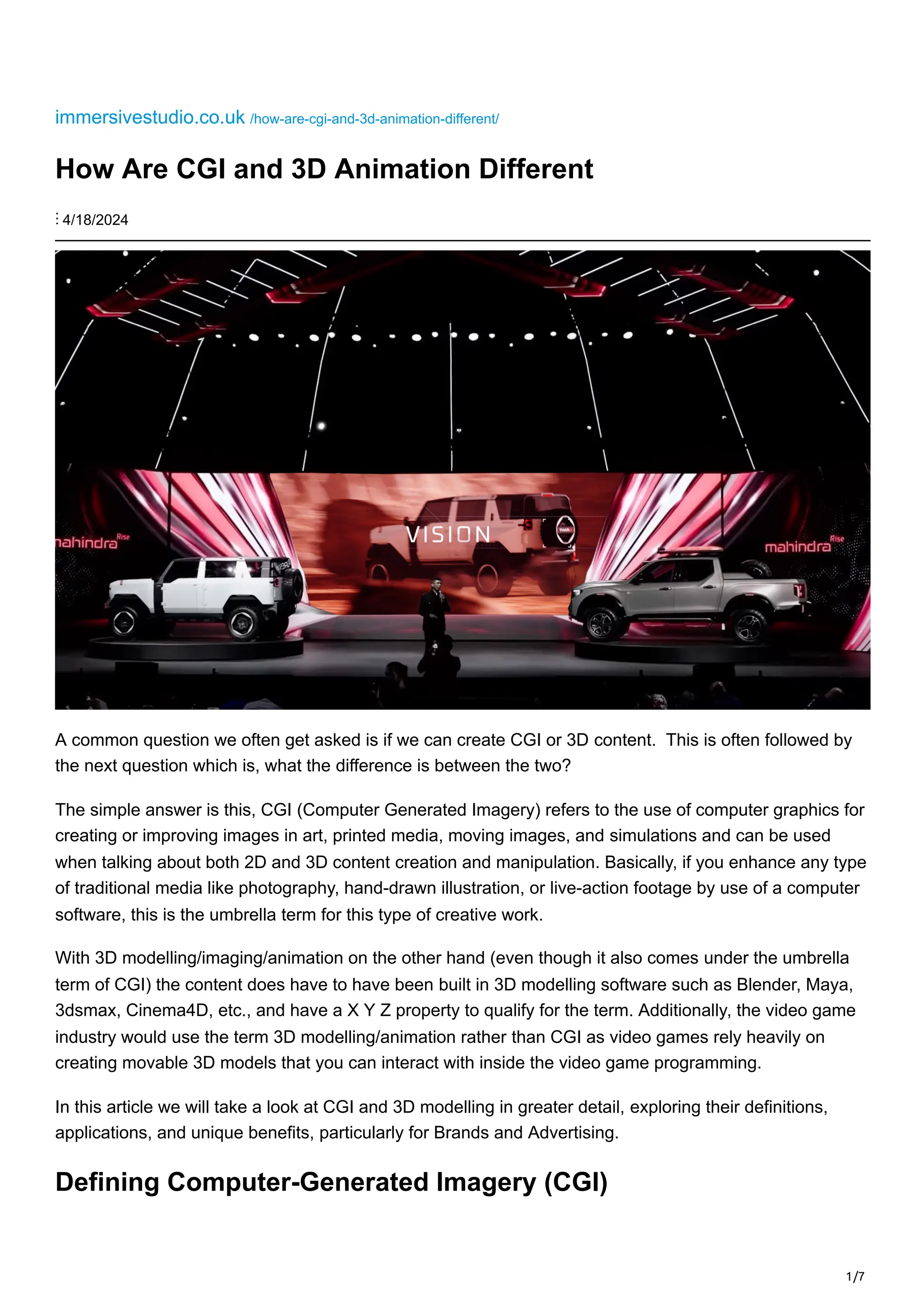 How Are CGI and 3D Animation Different From Each Other? | PDF