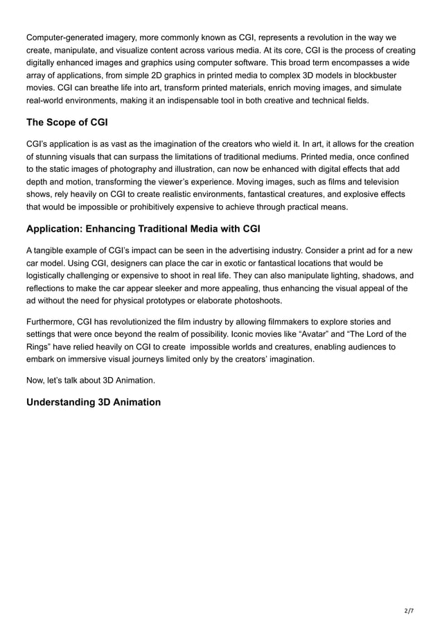 How Are CGI and 3D Animation Different From Each Other? | PDF