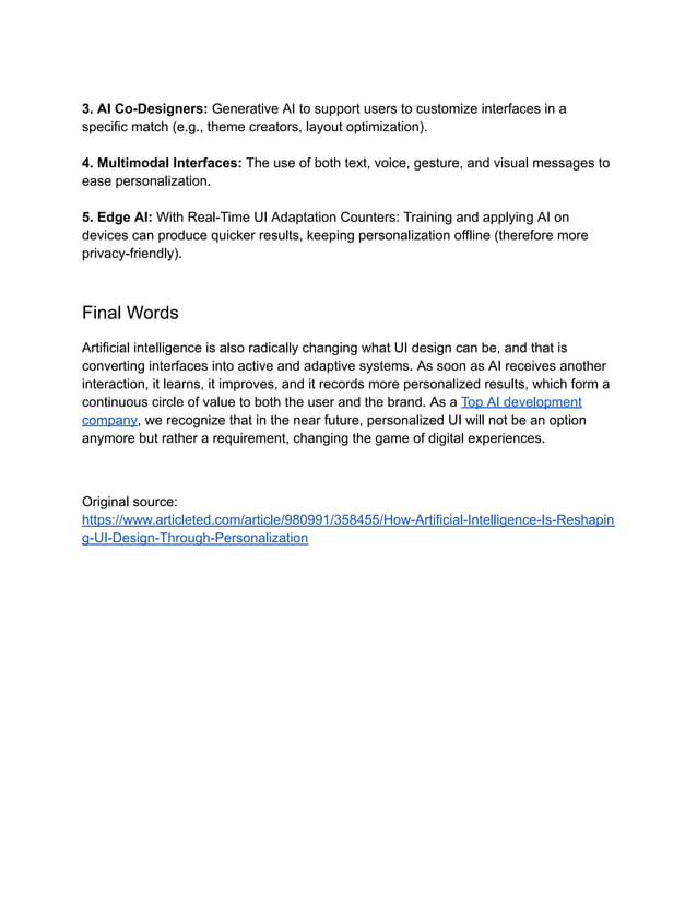 How Artificial Intelligence Is Reshaping UI Design Through Personalization | PDF