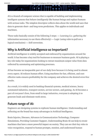 How artificial intelligence will change in 2050 venkat vajradhar - medium | PDF