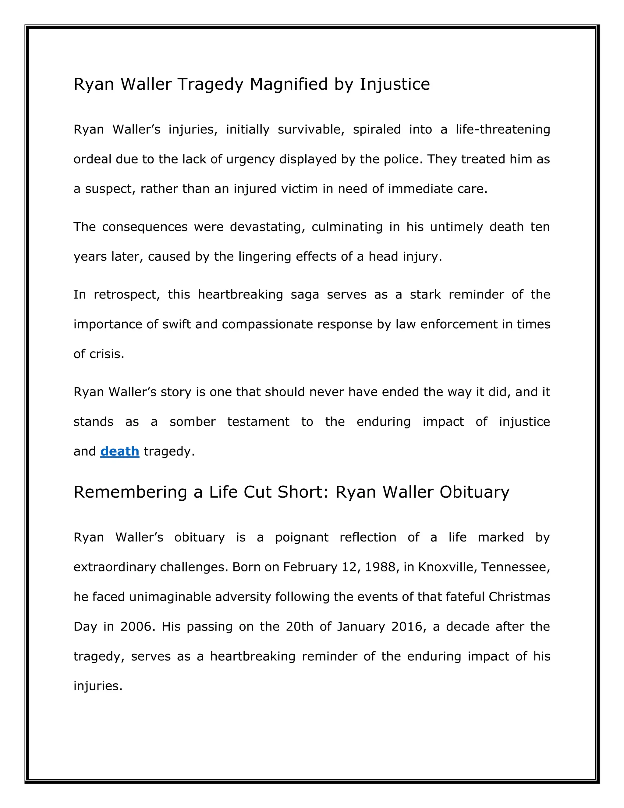 Unveiling the Untold Truth: Ryan Waller's Shocking Life Story | PDF
