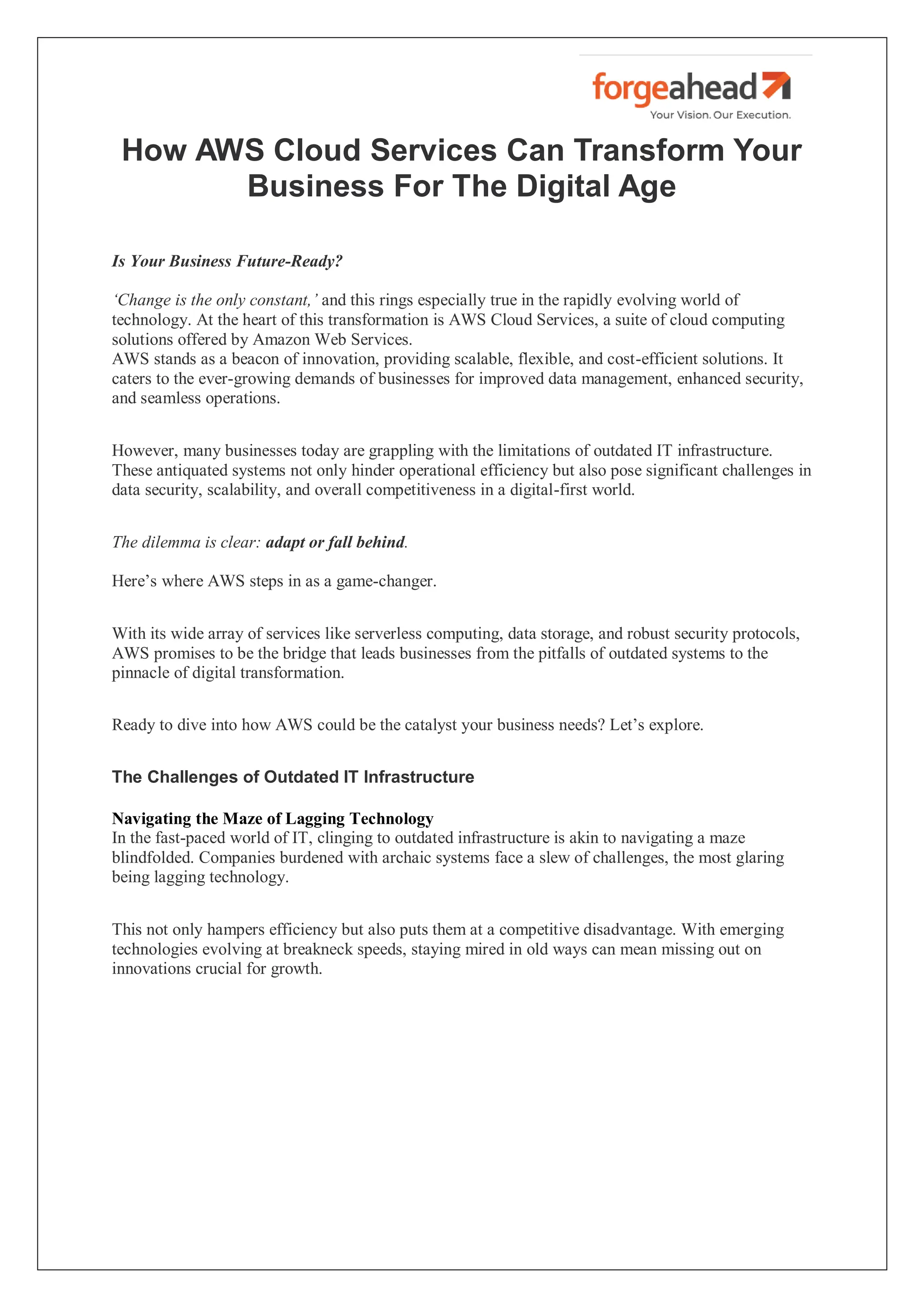 How AWS Cloud Services Can Transform Your Business For The Digital Age ...