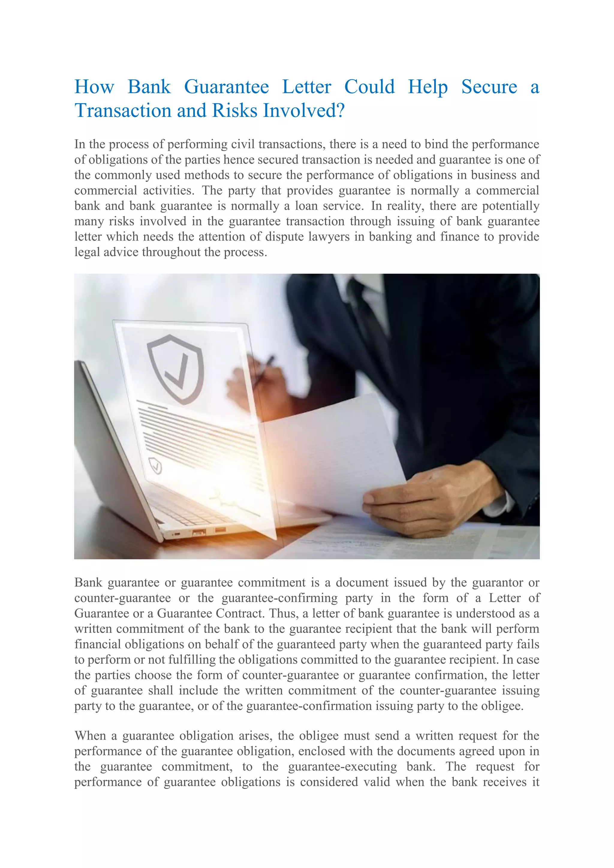 How Bank Guarantee Letter Could Help Secure a Transaction and Risks ...