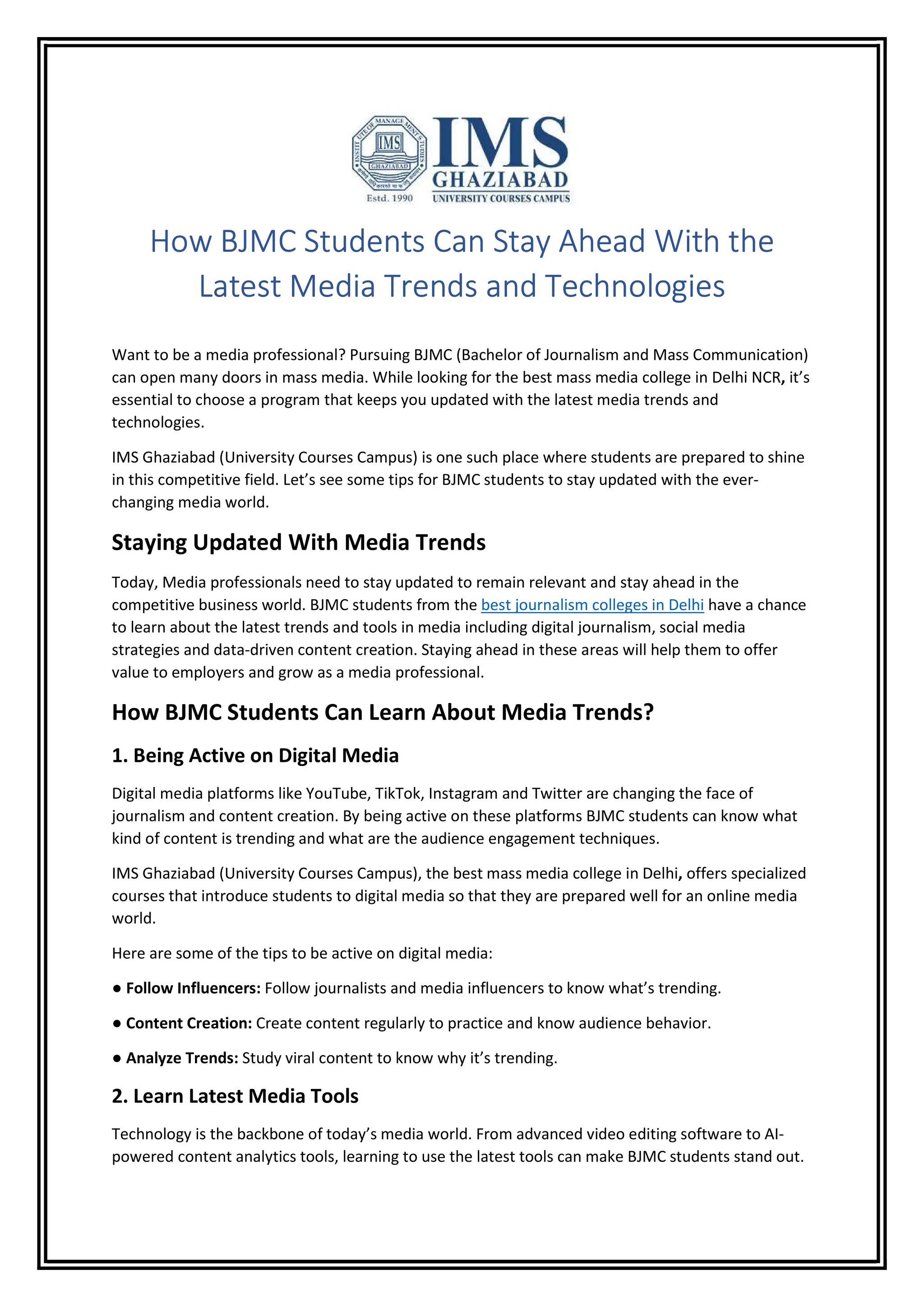 How BJMC Students Can Stay Ahead With the Latest Media Trends and ...
