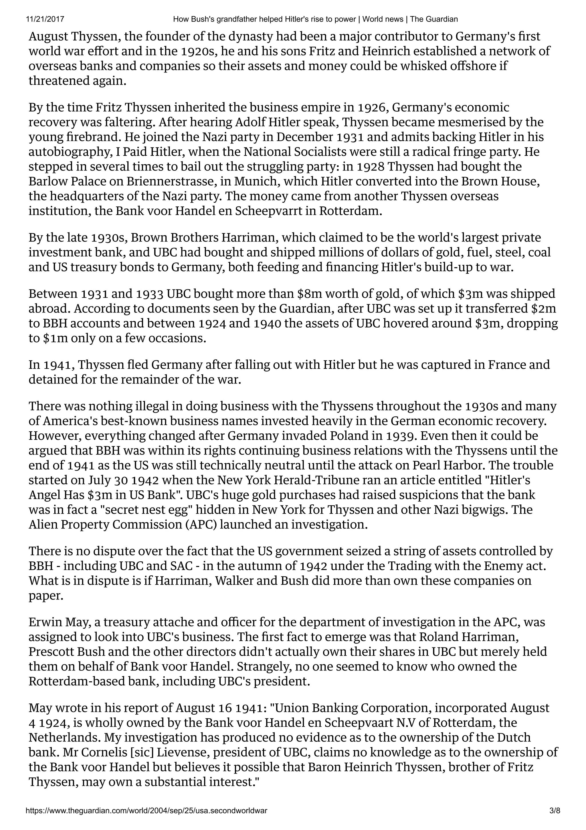 How bush's grandfather helped hitler's rise to power world news the ...