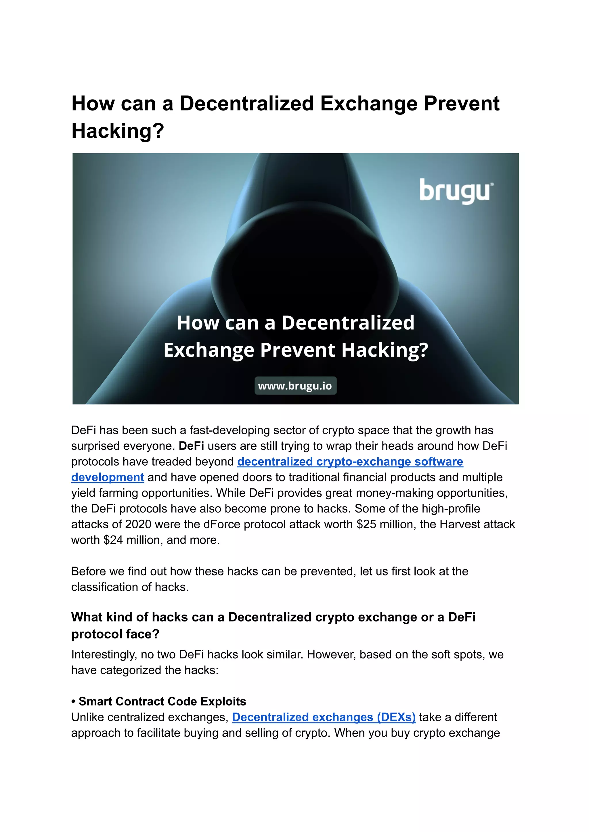 How can a decentralized exchange prevent hacking | PDF