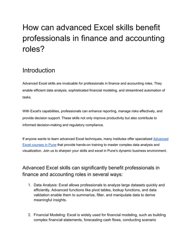 How can advanced Excel skills benefit professionals in finance and accounting roles.docx ...