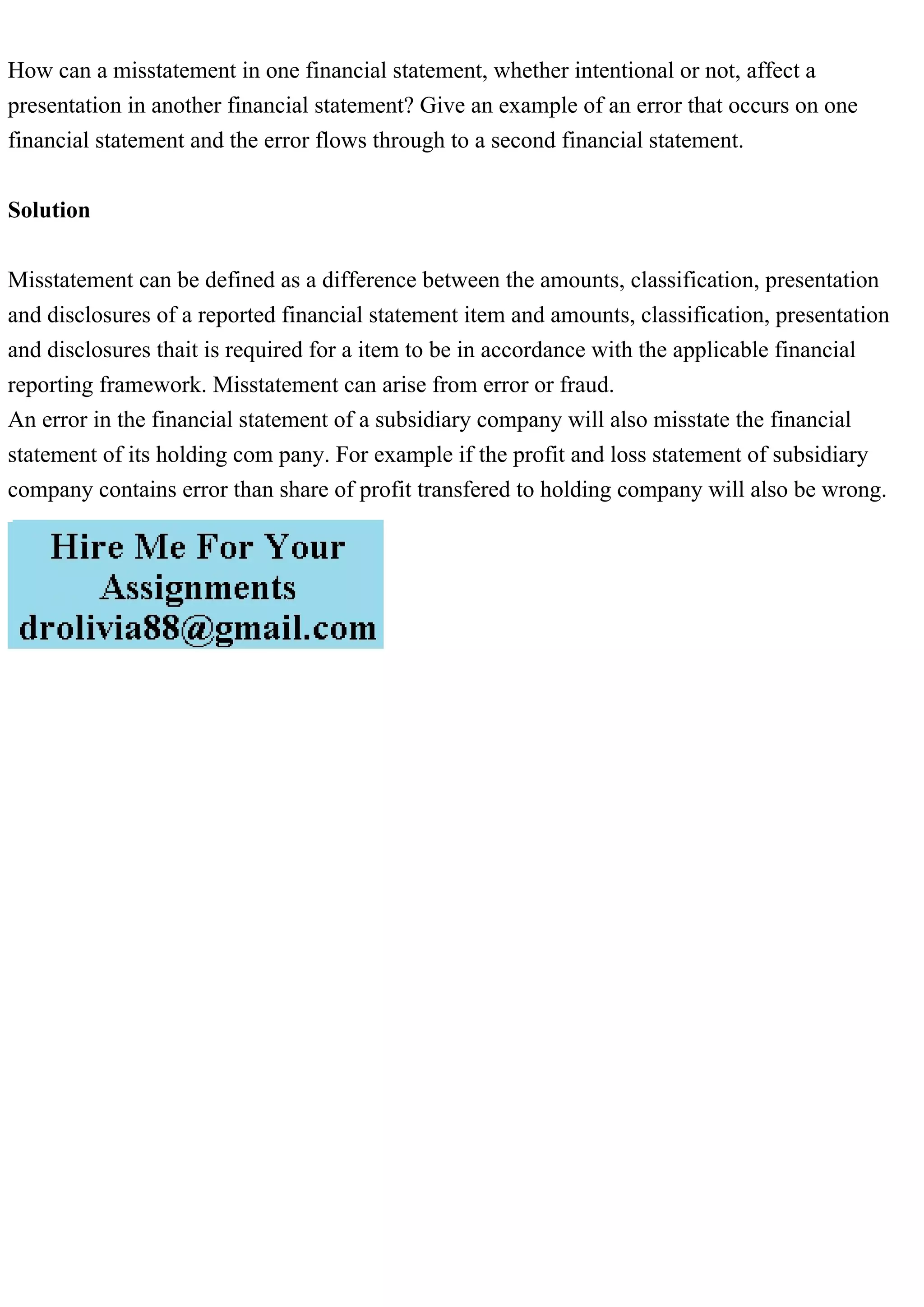 How can a misstatement in one financial statement, whether intention ...