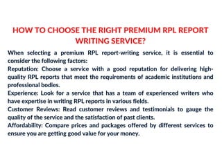 How Can a Premium RPL Report Writing Service Benefit You | PPT