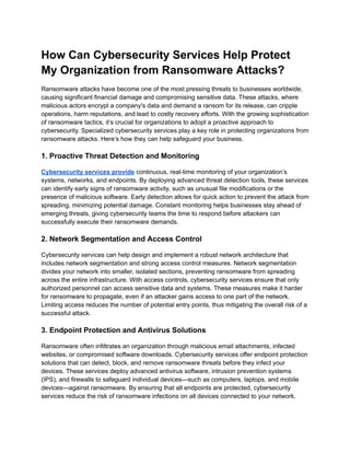 How Can Cybersecurity Services Help Protect My Organization from Ransomware Attacks | PDF